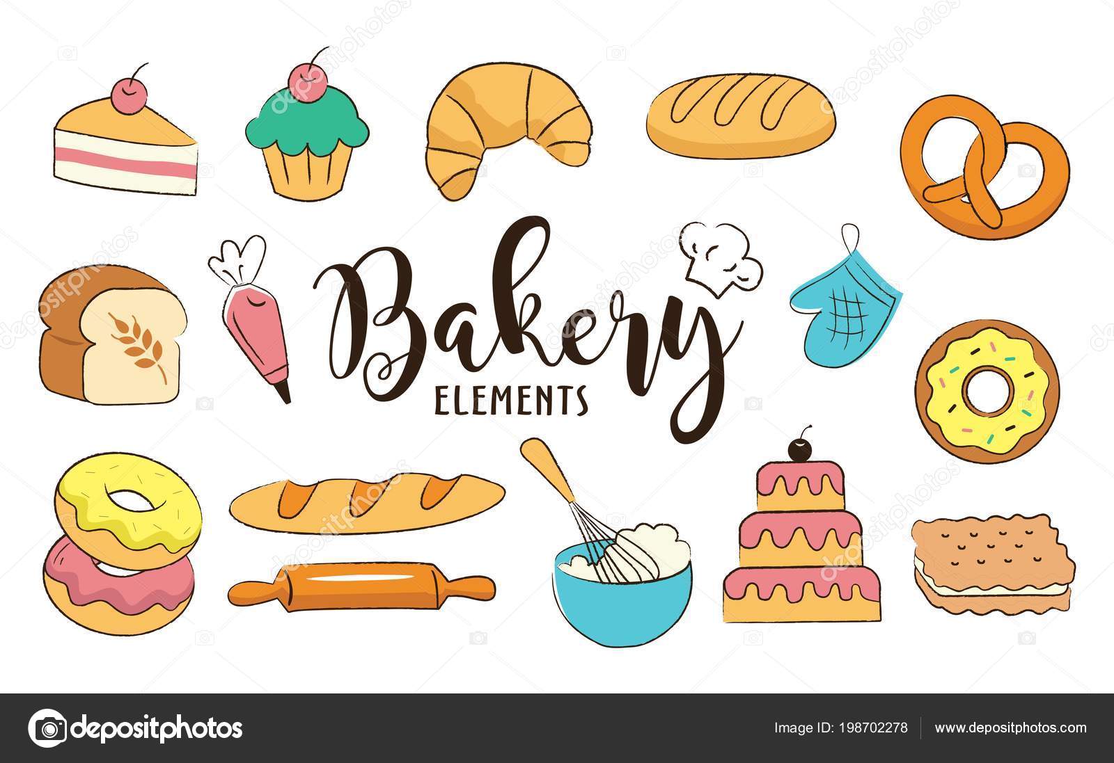 Bakery Elements Vector Background Vector Illustration Stock Vector by ...