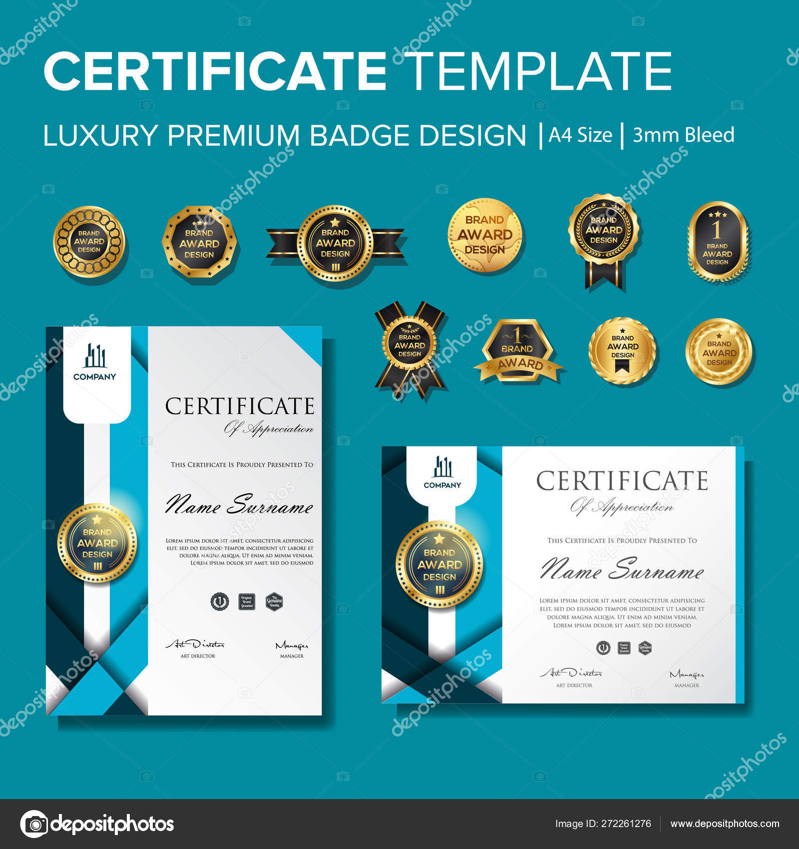 Professional blue certificate with badge Stock Vector Image by ©YudiPC ...