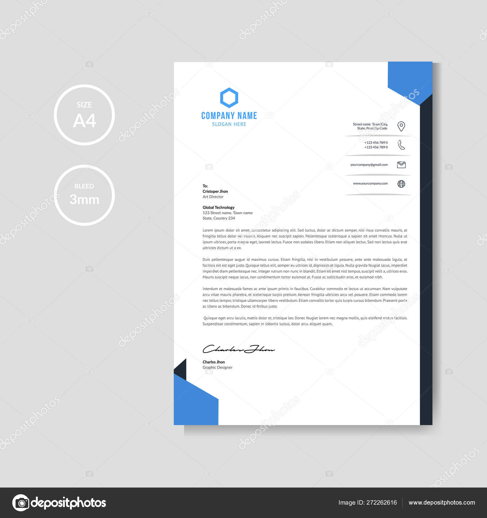 Modern blue letterhead background Stock Vector by ©YudiPC 272262616