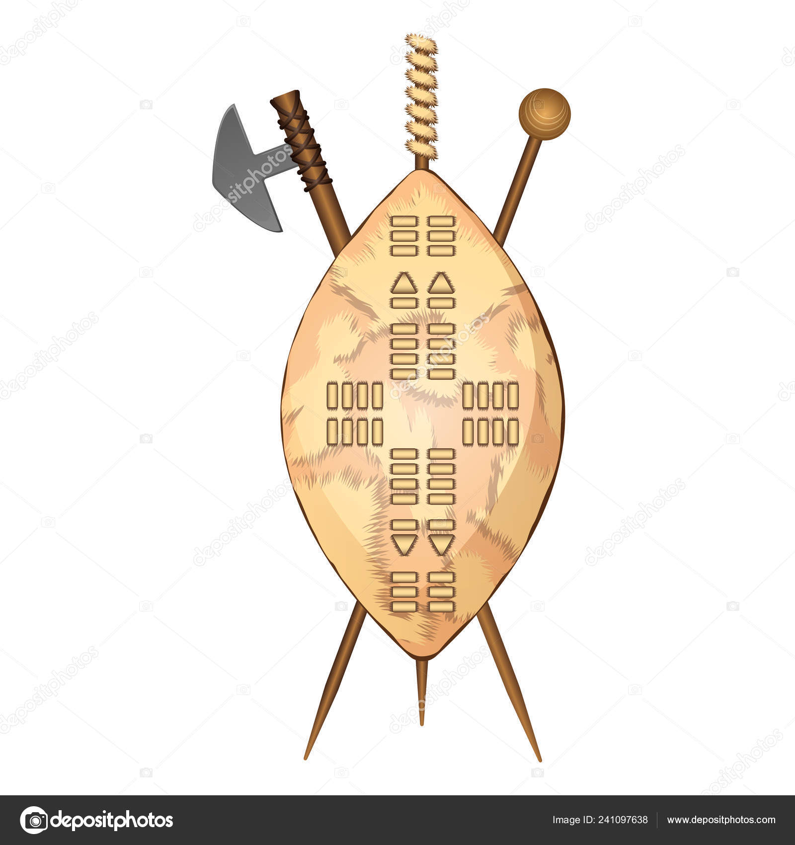 Zulu Shield A Typical Zulu Shield And Weapons Over A