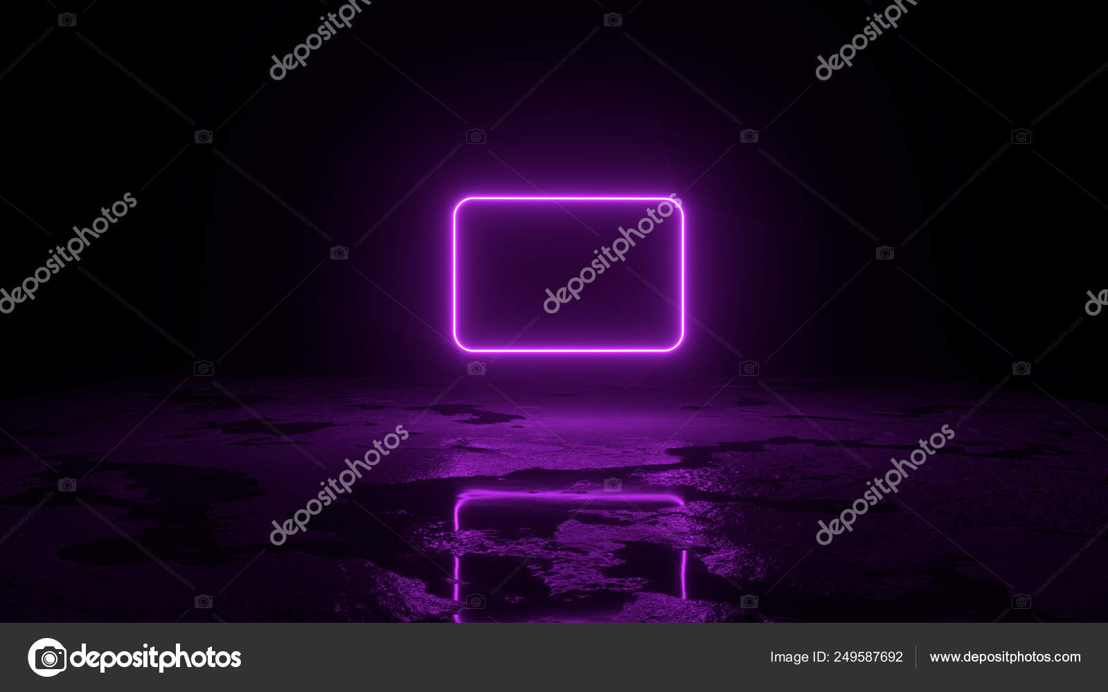 3d abstract background render, pink neons frame fly over the ground ...