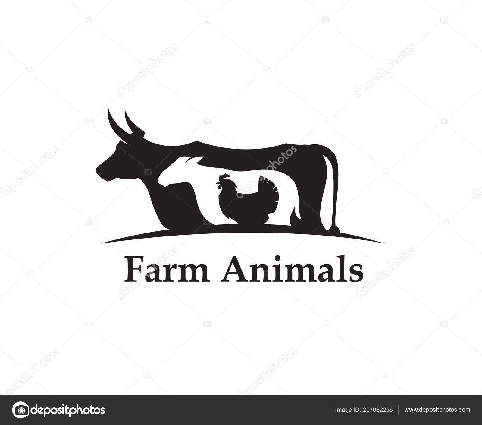 Monochrome Label Farm Animals Cow Chicken Sheep Stock Vector by ...