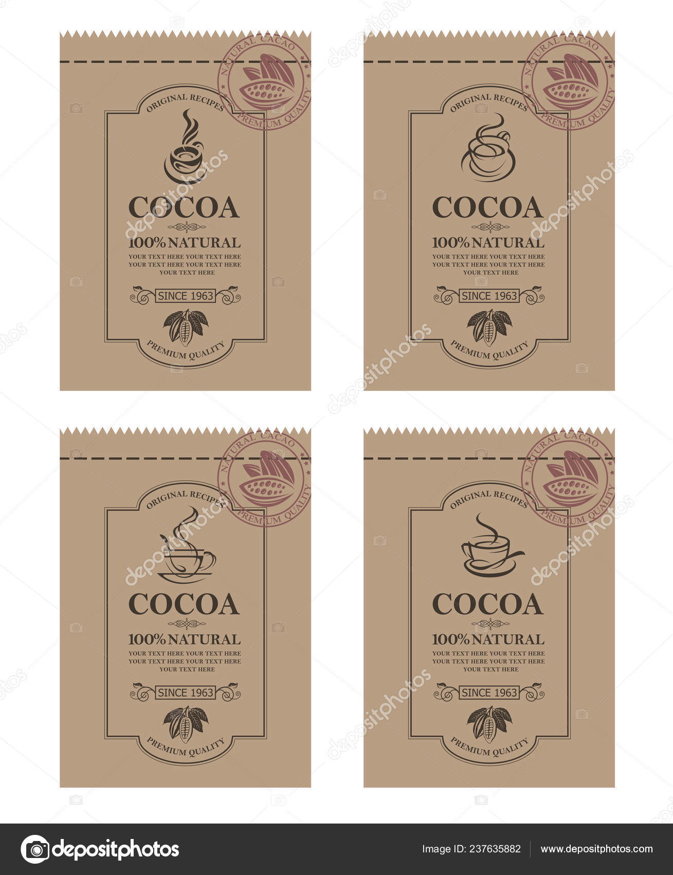 Collection Packaging Cocoa Beans Branch Leaves Stock Vector by ...
