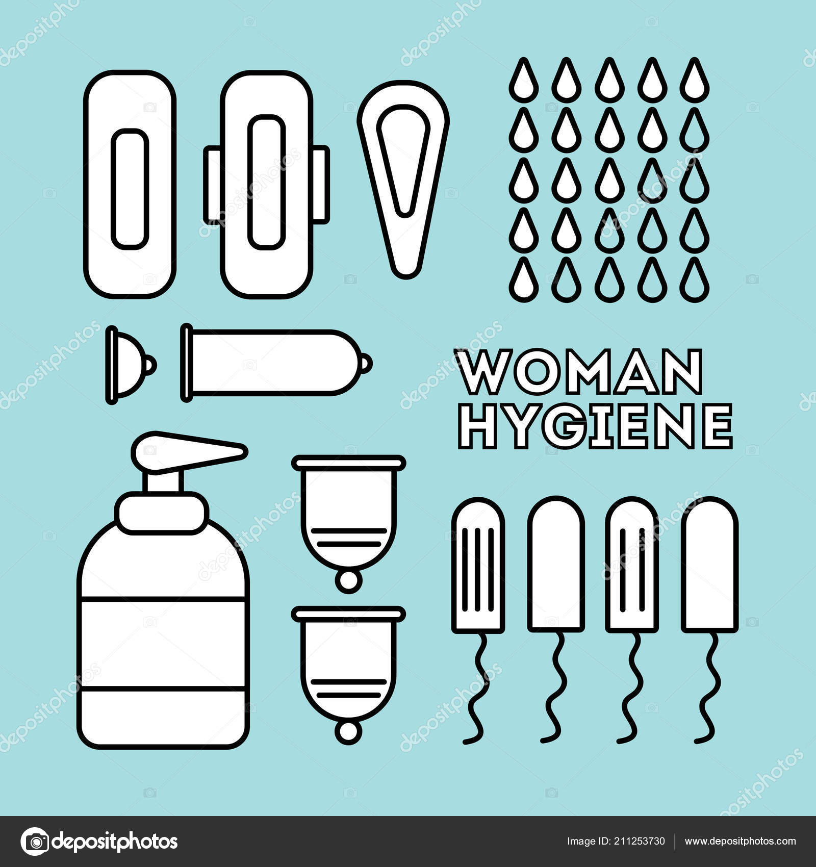 Flat Icons Feminine Hygiene Sanitary Napkin Tampon Menstrual Cup Soap ...