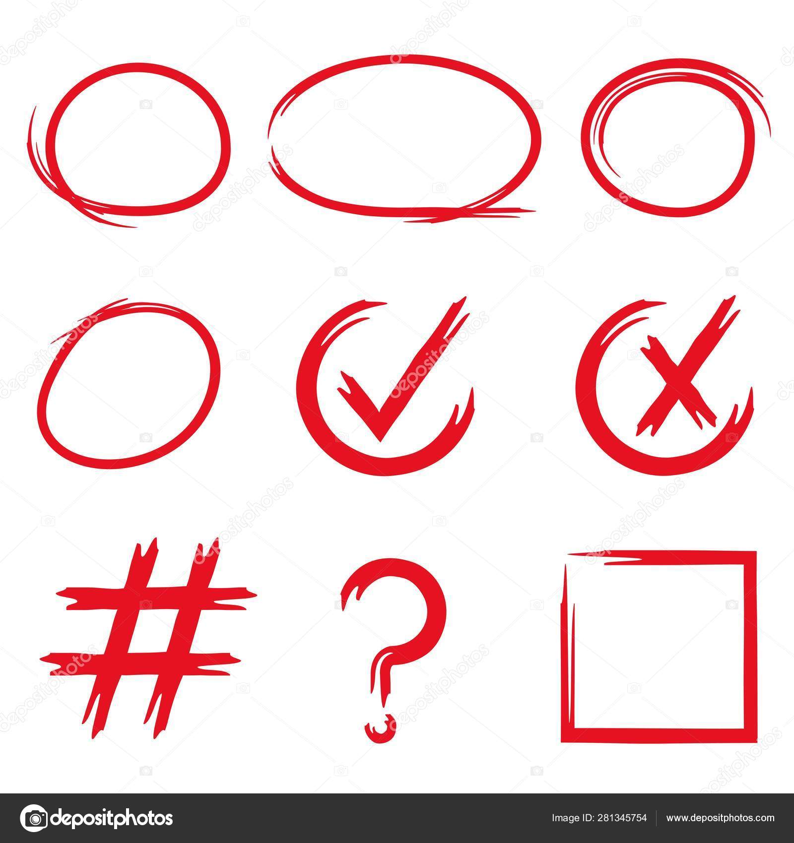 Highlighter Circles Hand Drawn Markers Check Marks Stock Vector by ...