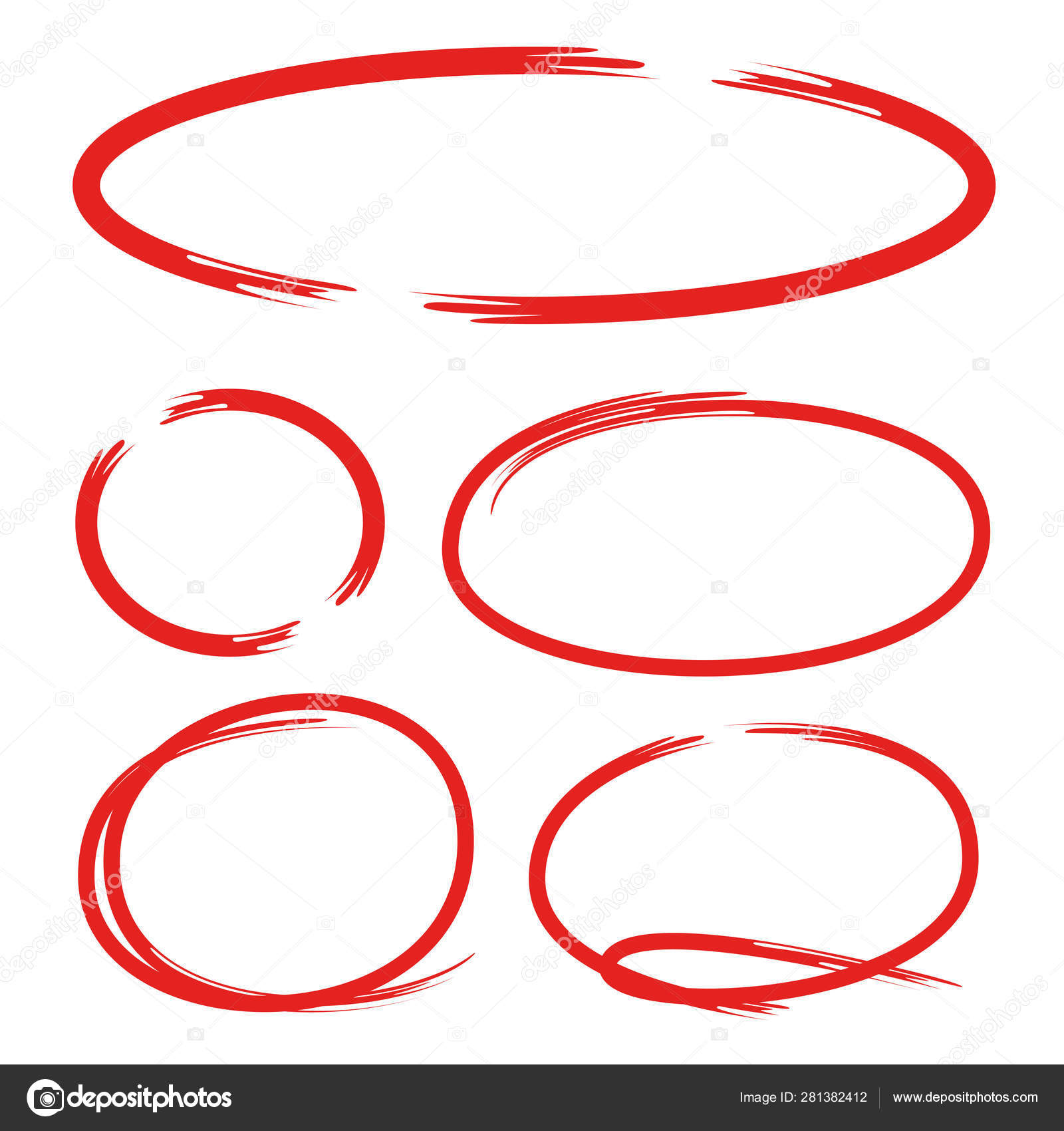 Tanda Elemen Gambar Tangan Merah Lingkaran Kosong Dan Oval Vektor Stok ...