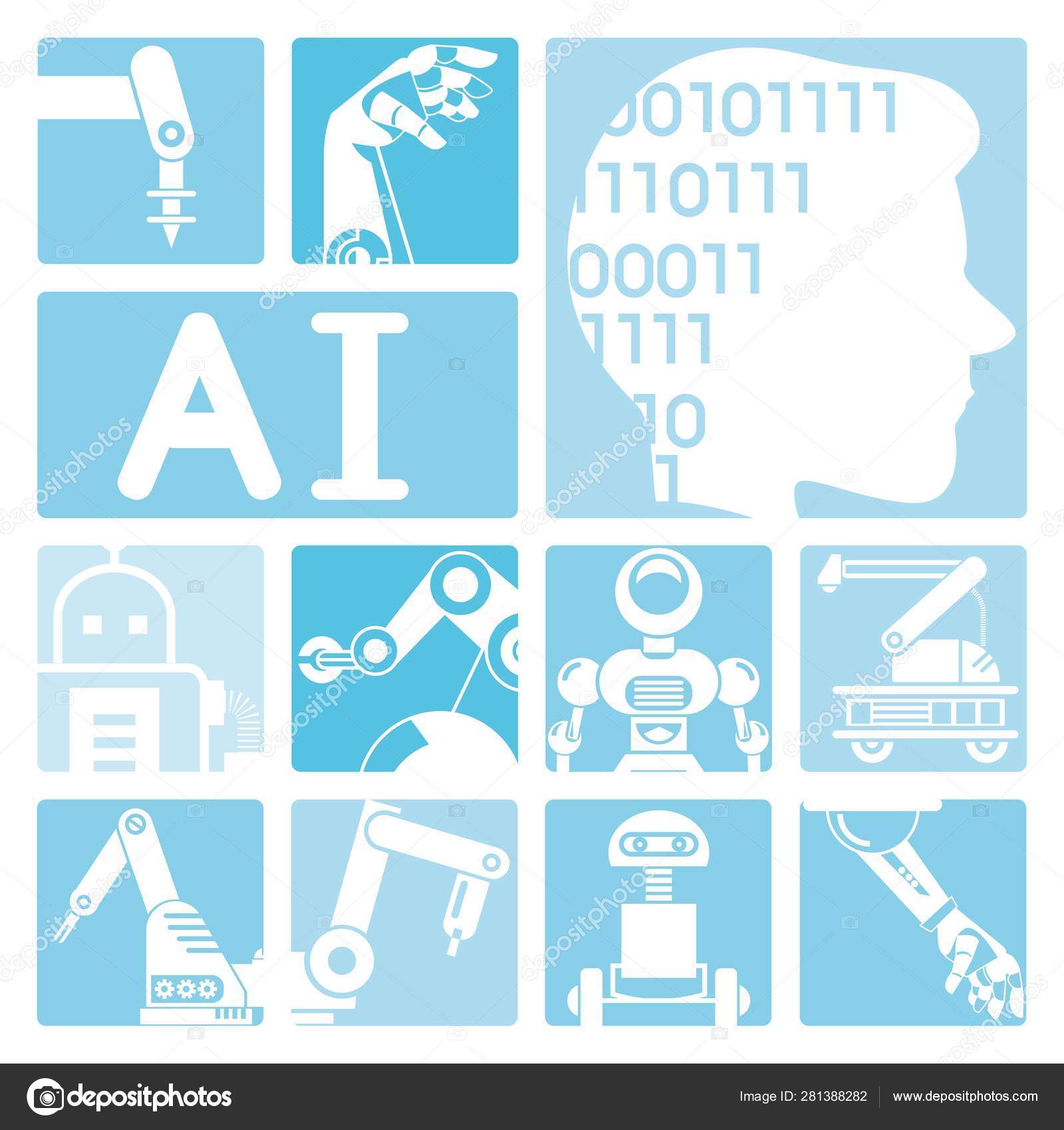 Automation Robotics Icons Set Vector Illustration Stock Vector by ...