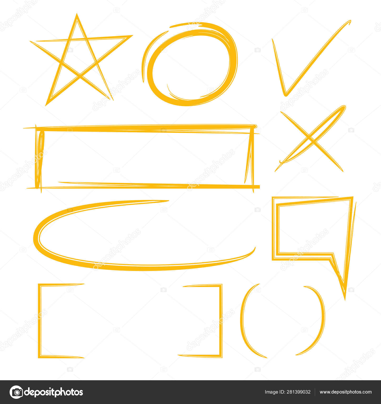 Hand Drawn Marker Elements Tick Mark Circle Rectangle Marker Stock ...