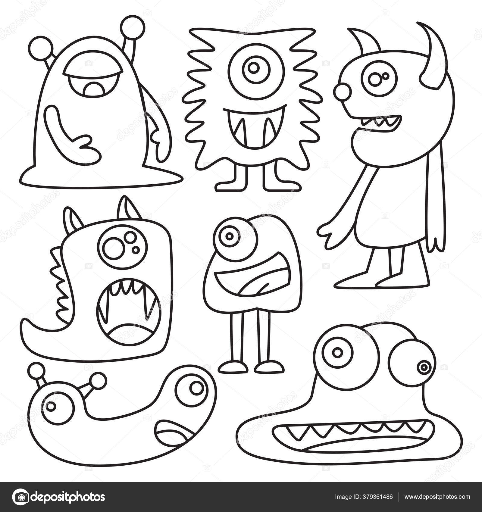 Funny Doodle Monster Character Line Design Theme Stock Illustration by ...
