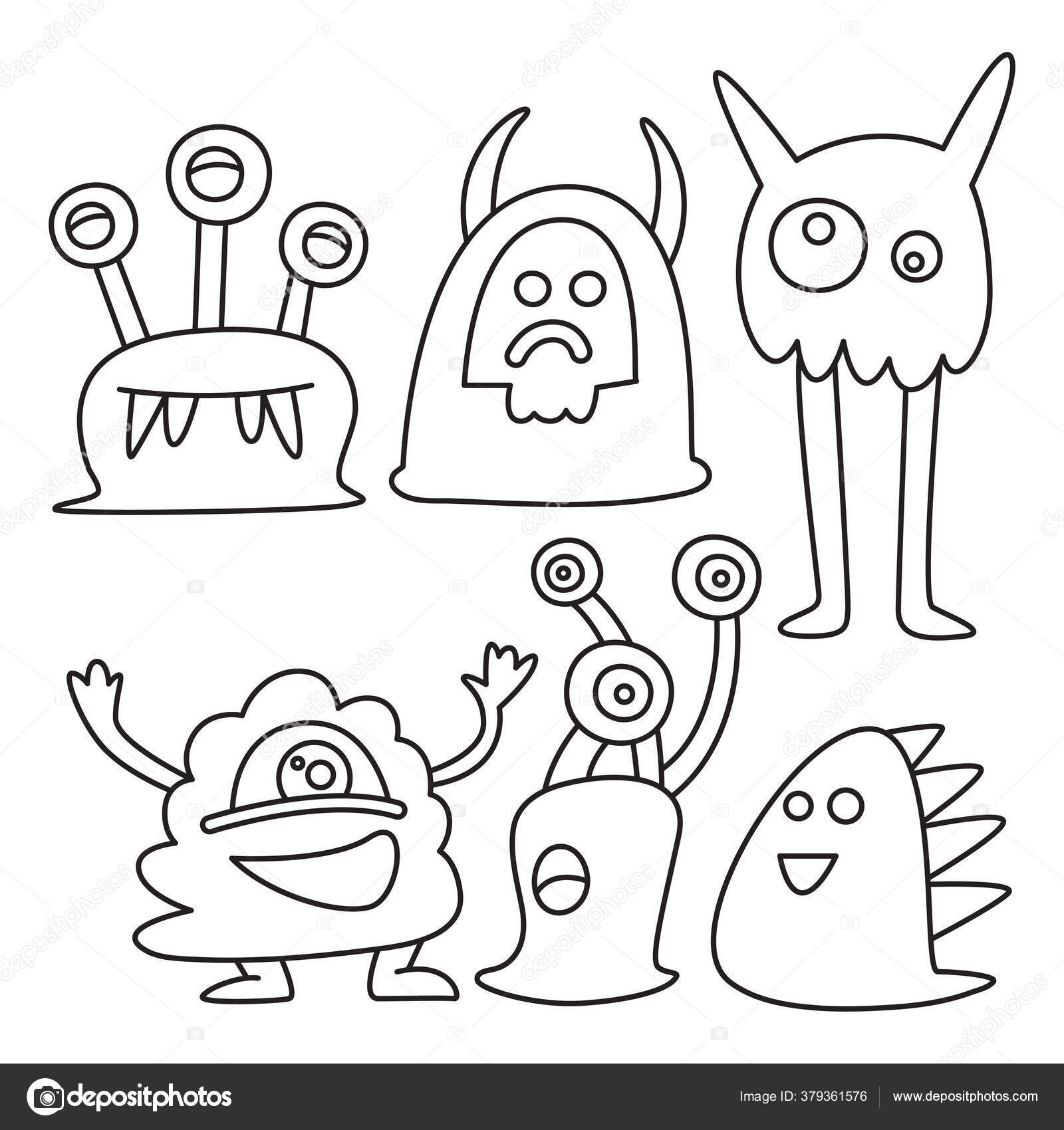 Funny Doodle Monster Character Line Design Theme Stock Vector by ...