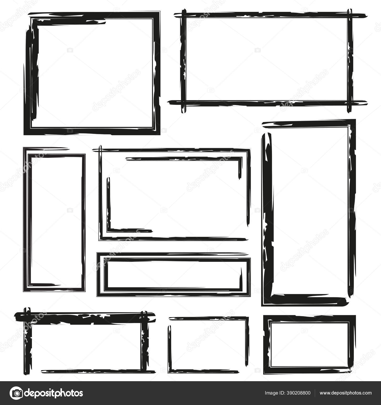 Grunge Rectangle Frames Hand Drawn Rectangle Borders Stock Illustration ...