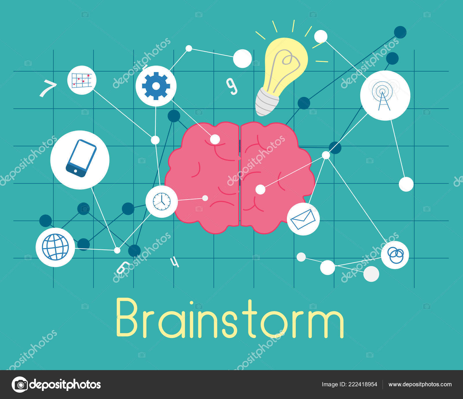 Flat Brainstorm Flat Brain Digital Link Line Network Stock Vector Image ...