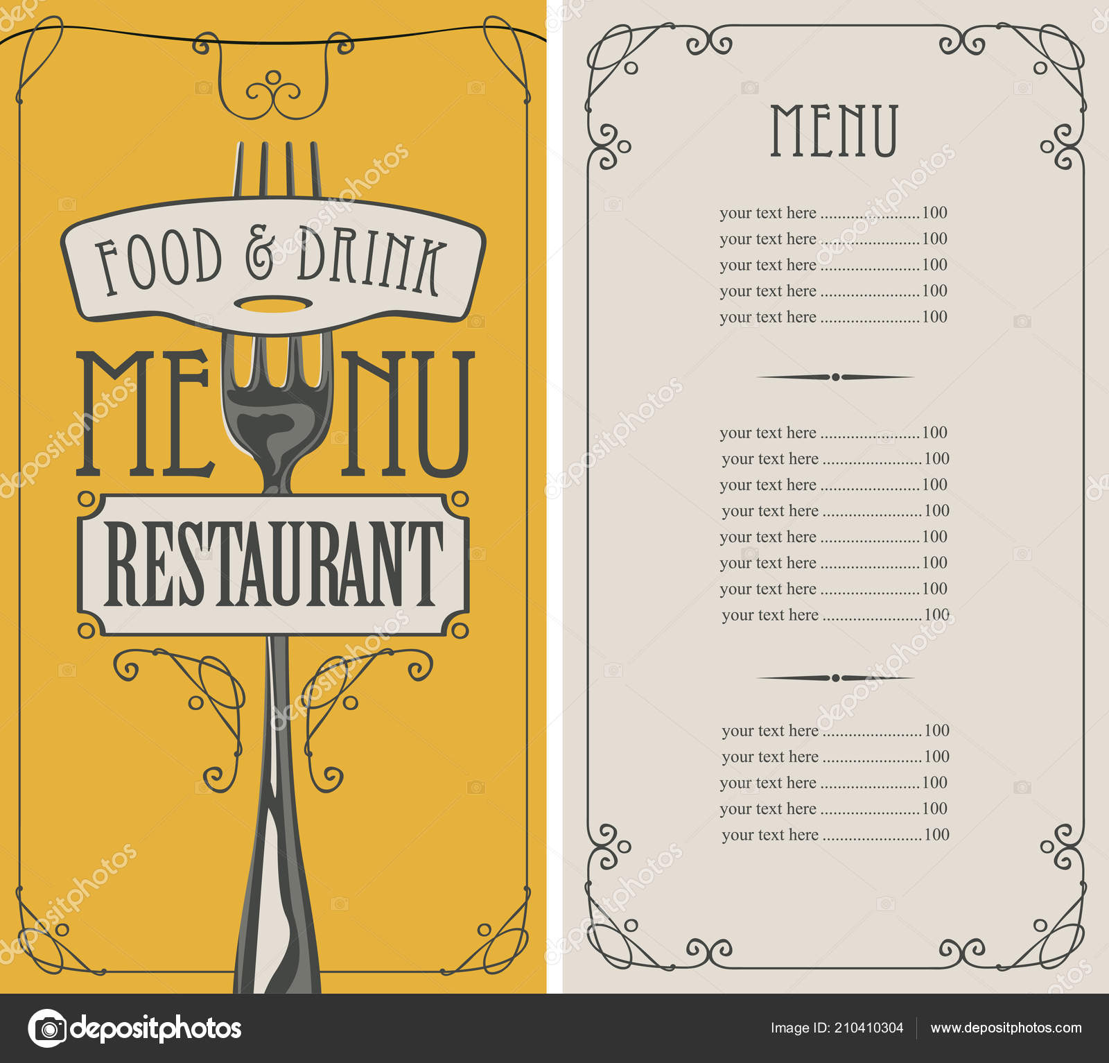 Vector Template Menu Restaurant Price List Realistic Fork Figured Frame ...