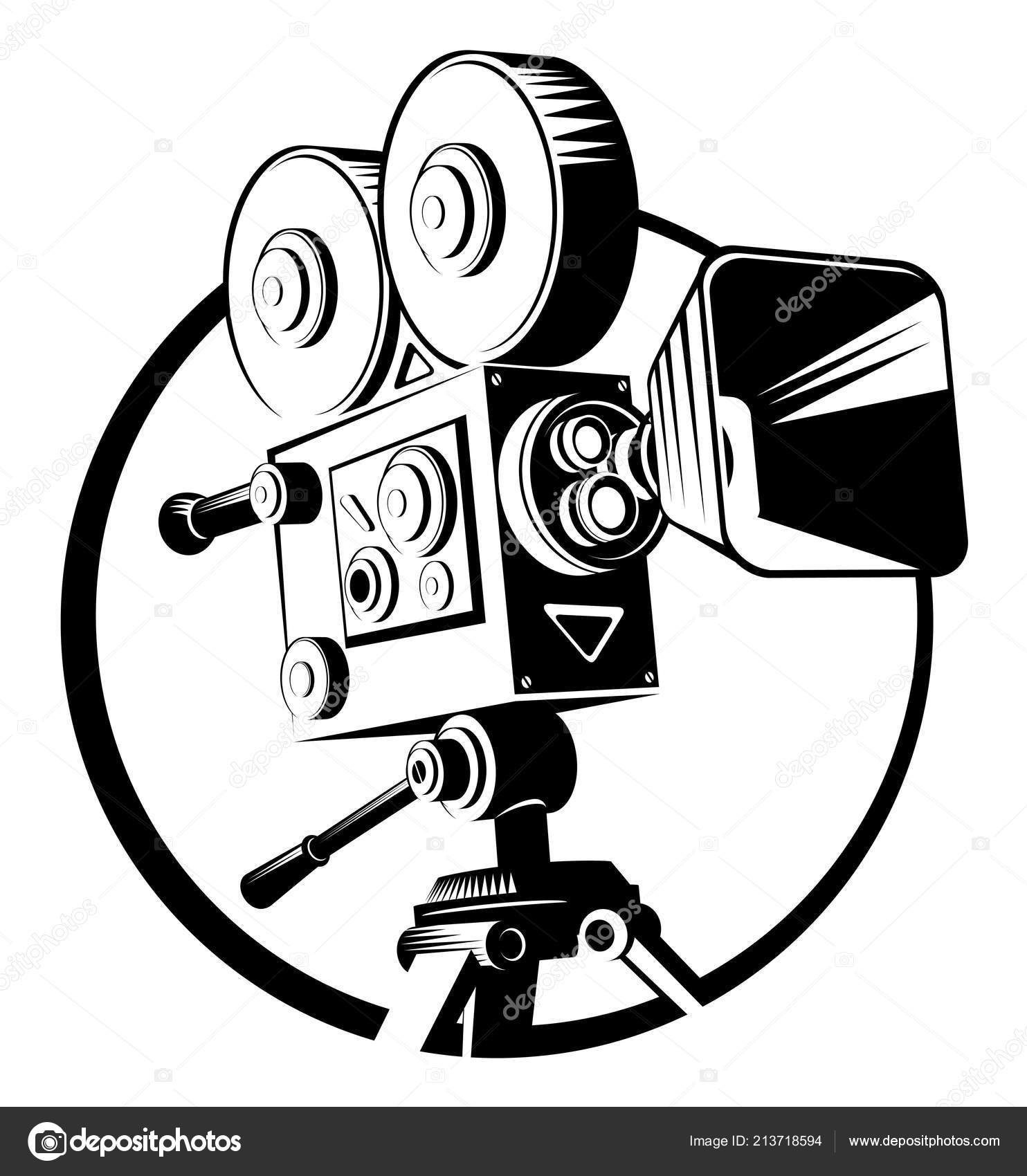 Icon Black Retro Movie Camera Tripod Vector Illustration Isolated White Stock Vector Image by ...