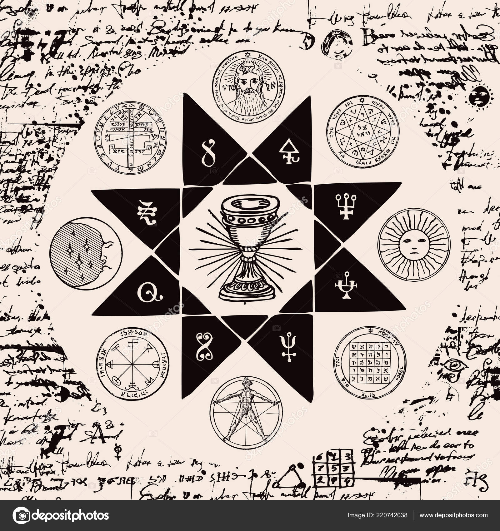 Vector Banner Theme Mysticism Magic Religion Occultism Hand Drawn ...