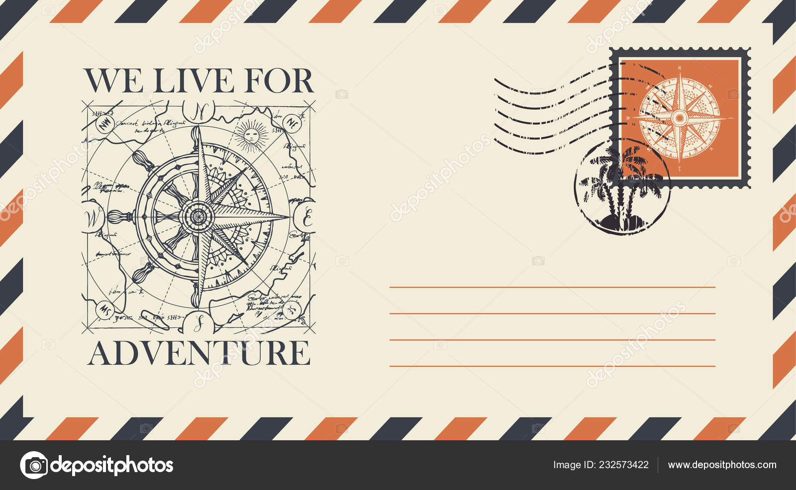Postal Envelope Postage Stamp Postmark Retro Style Illustration Theme ...