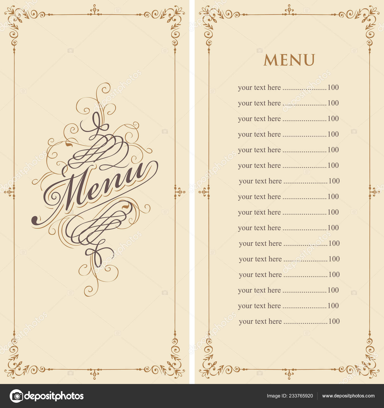 Vector Menu Restaurant Cafe Price List Calligraphic Inscription Figured ...
