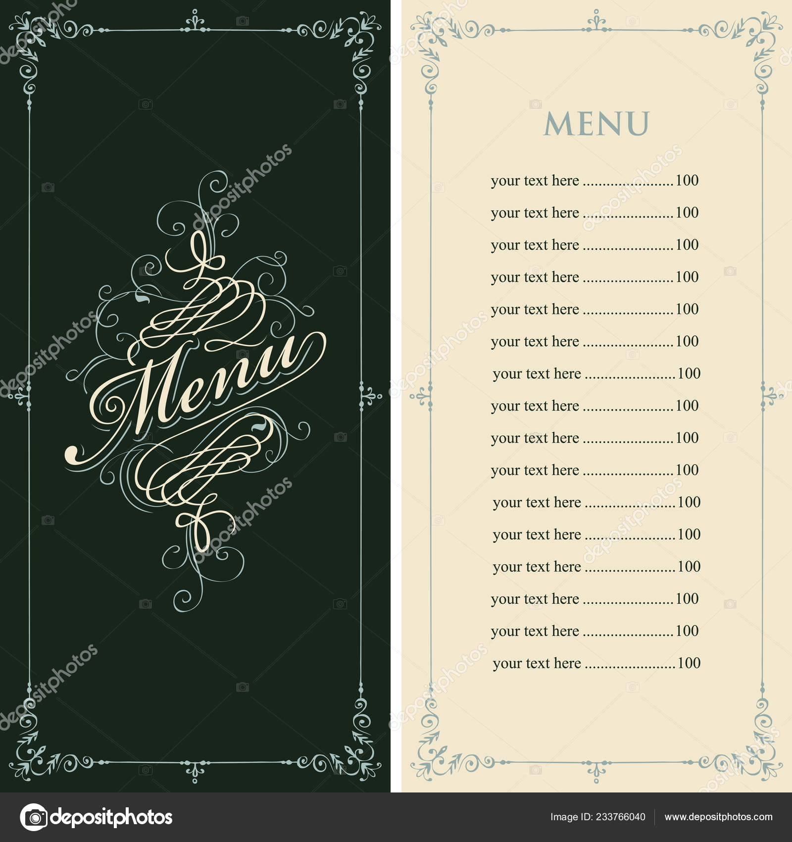 Vector Menu Restaurant Cafe Price List Calligraphic Inscription Figured ...
