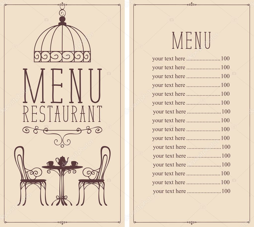 Menú vectorial para restaurante o cafetería con una lista de precios y ...