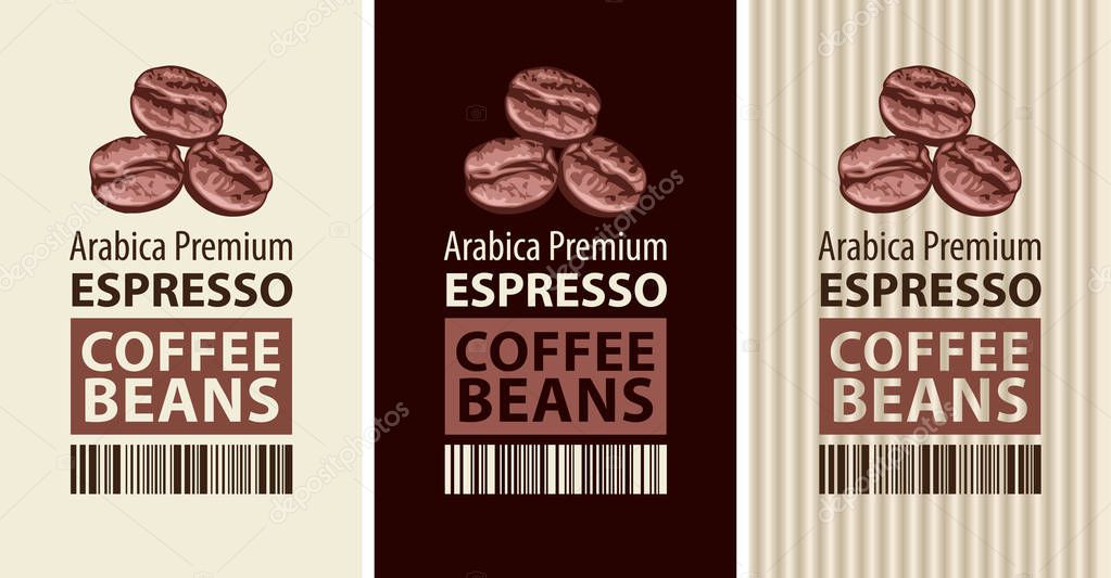 Conjunto vectorial de etiquetas de granos de café. Etiquetas de café ...
