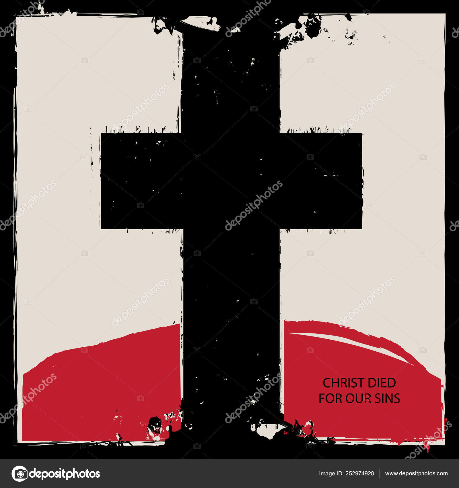 Religious banner with black cross and red mountain Stock Vector Image ...