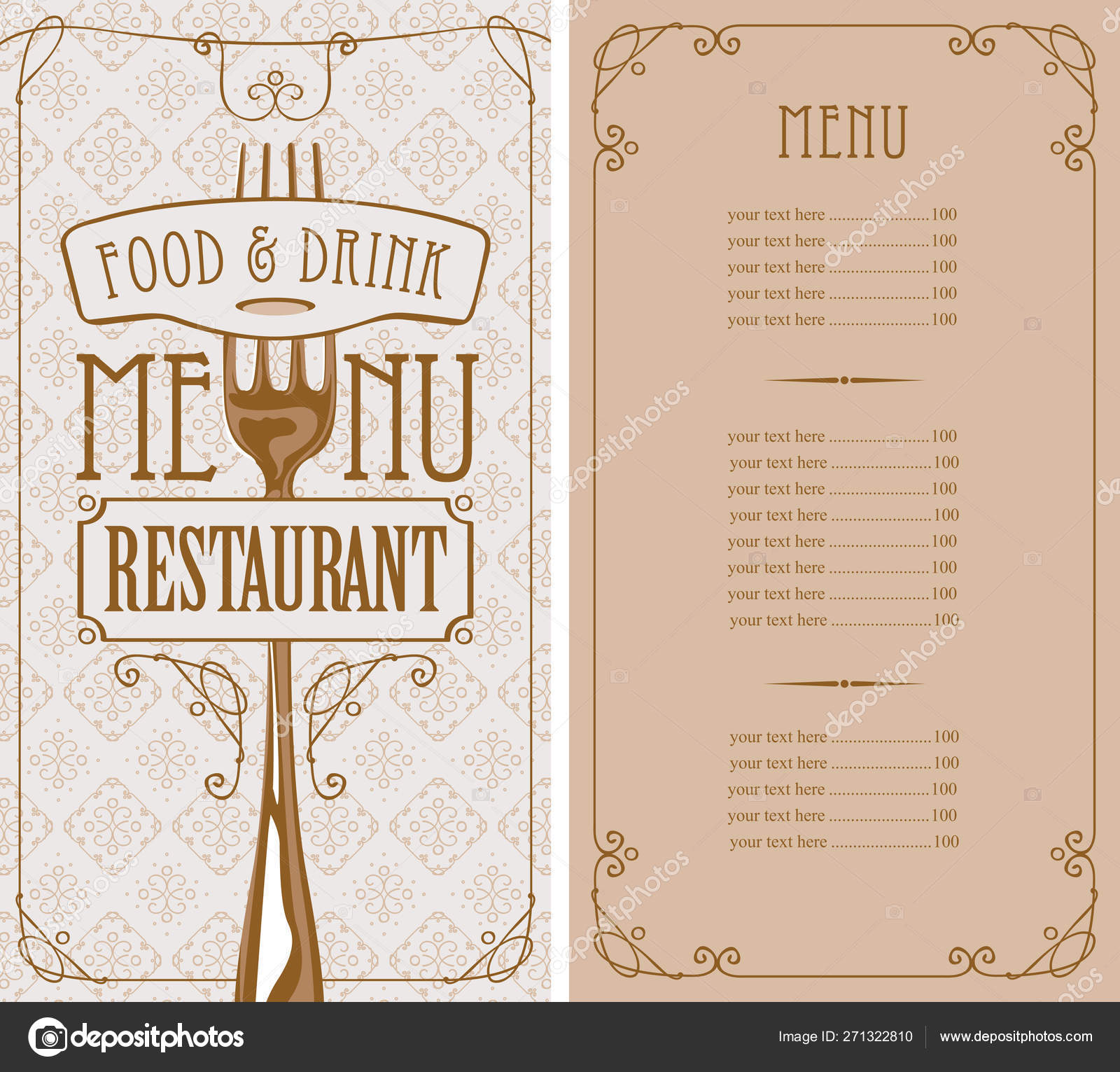 Menu de restaurante com lista de preços e garfo Vetor de ©paseven 271322810