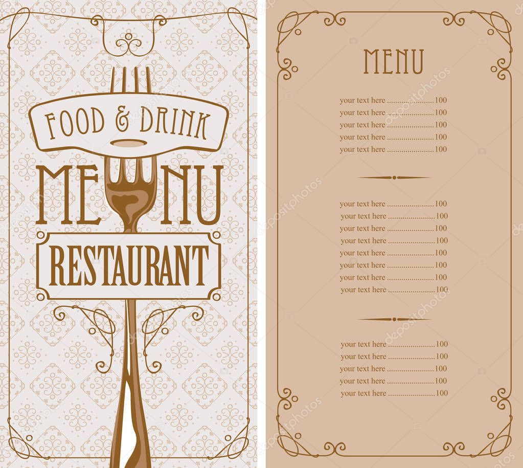 Menú del restaurante con lista de precios y tenedor Vector de stock por ...