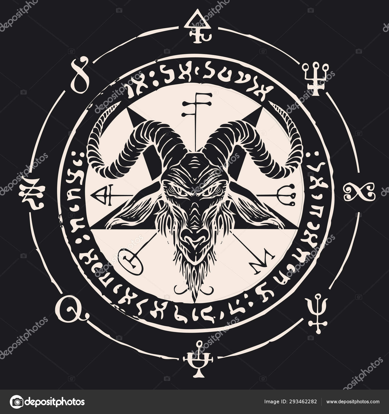 Cabeza de cabra con cuernos y pentagrama vector, gráfico vectorial ...