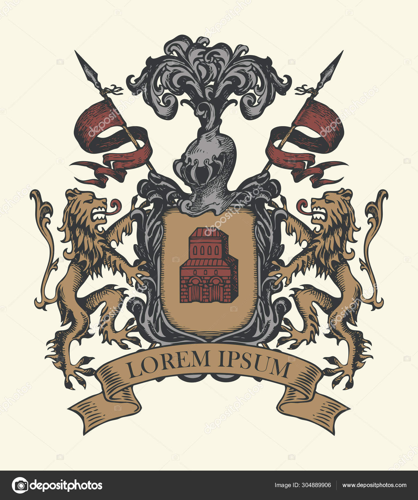 Medieval heraldic Coat of arms in vintage style — Stock Vector ...