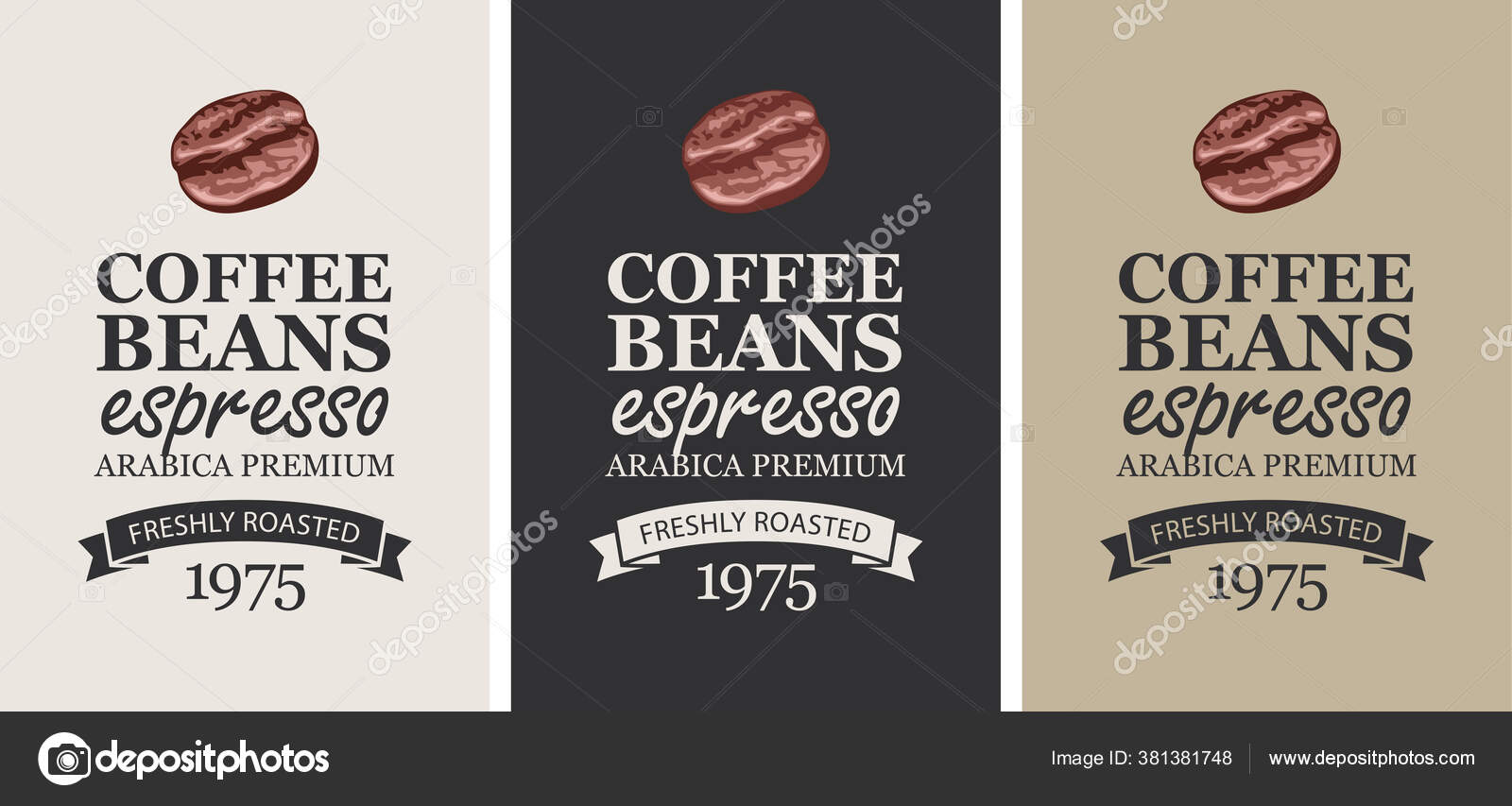 Coffee Labels Retro Style Set Three Vector Labels Freshly Roasted Stock ...