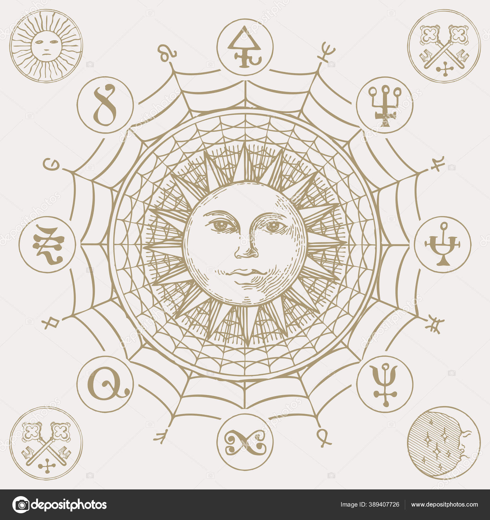 Hand Drawn Sun Magic Symbols Retro Style Old Paper Background Stock ...