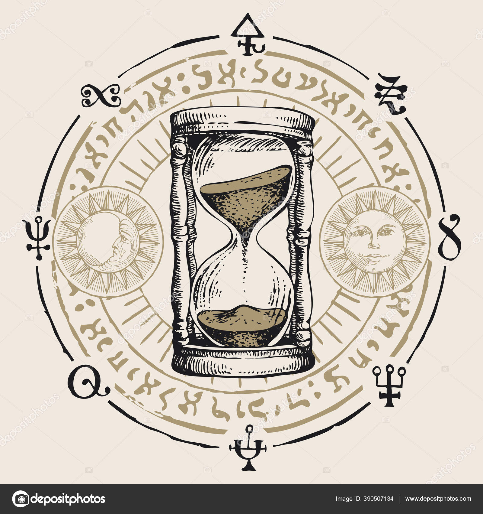 Hand Drawn Hourglass Running Sand Retro Style Vector Banner Sand Stock ...