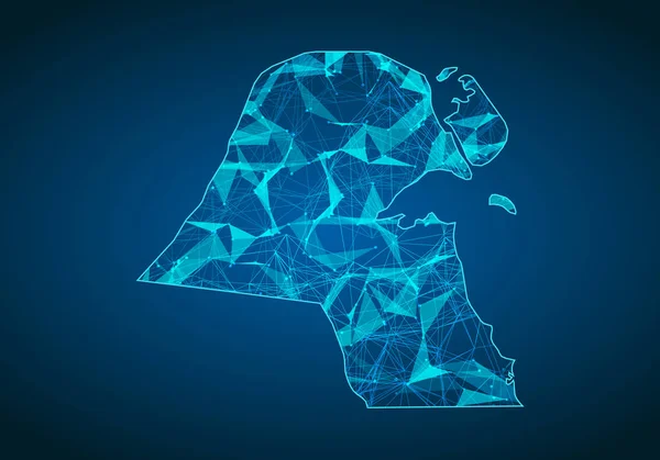 Abstract mash line and point scales on dark background with map of kuwait. Abstract network ...