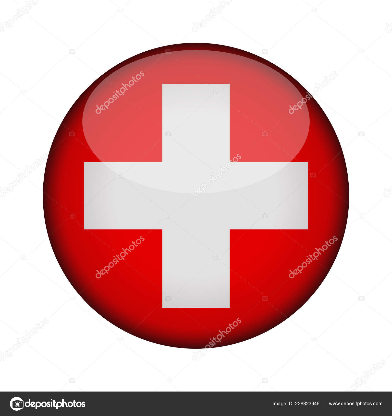 Switzerland Flag Glossy Button Icon Switzerland Emblem Isolated White ...