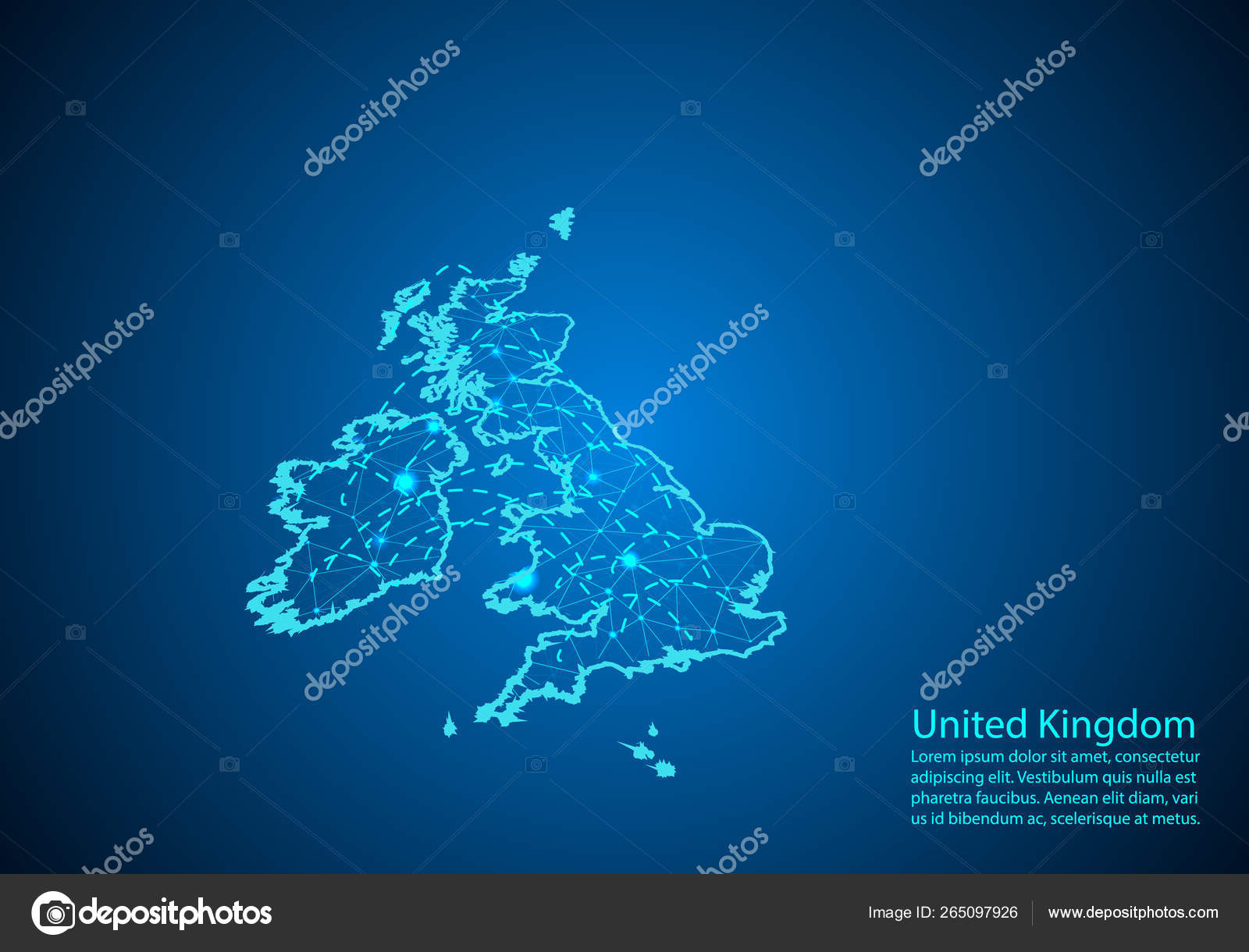 United Kingdom map with nodes linked by lines. concept of global Stock ...