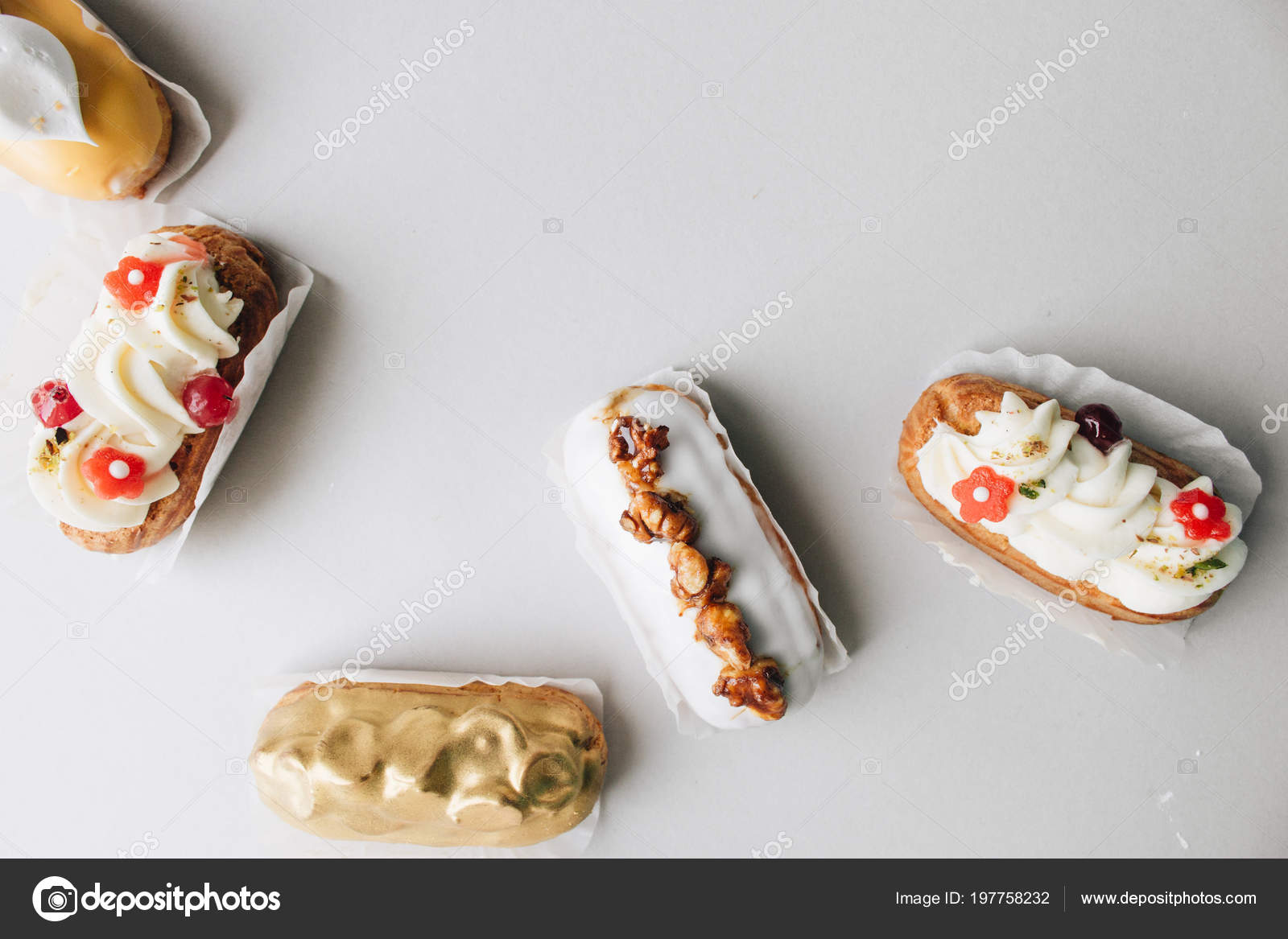 Assorted Delicious Sweets Grey Background Stock Photo by ©anna ...
