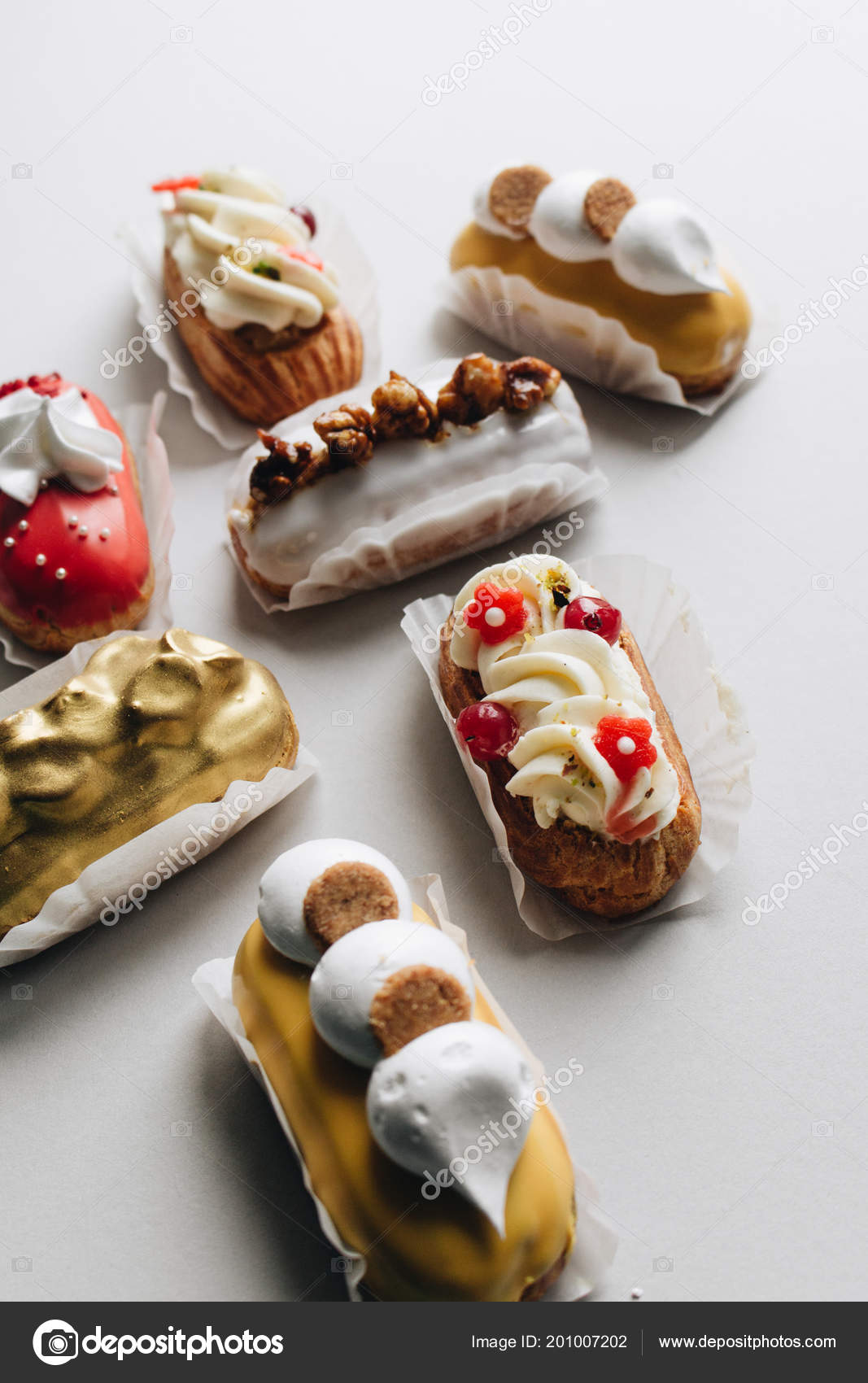 Assorted Delicious Sweets Grey Background Stock Photo by ©anna ...