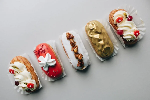 Three Assorted Delicious Sweets Grey Background Stock Photo by ©anna ...