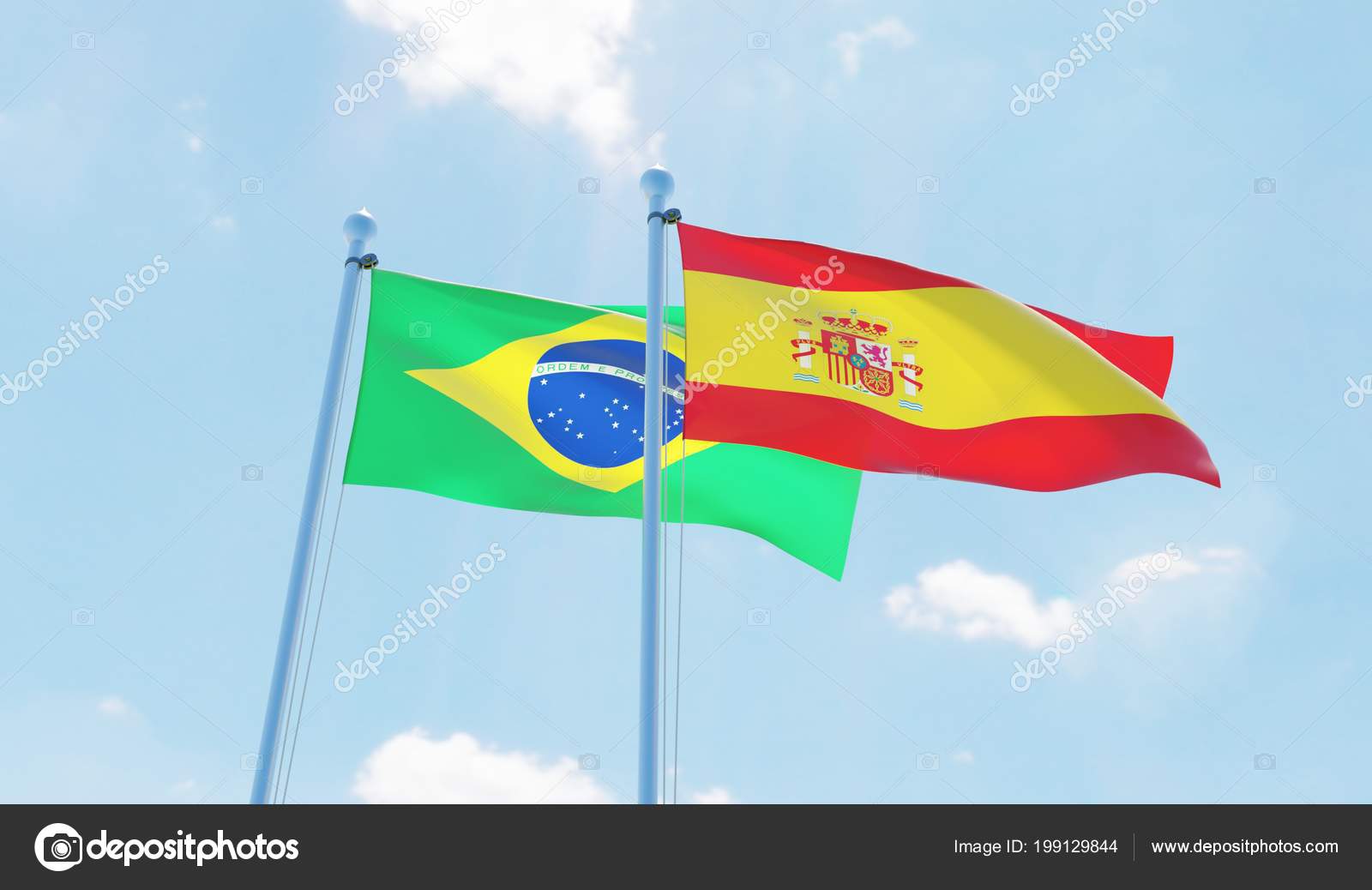 Spain Brazil Two Flags Waving Blue Sky Image — Stock Photo © Alexandra ...