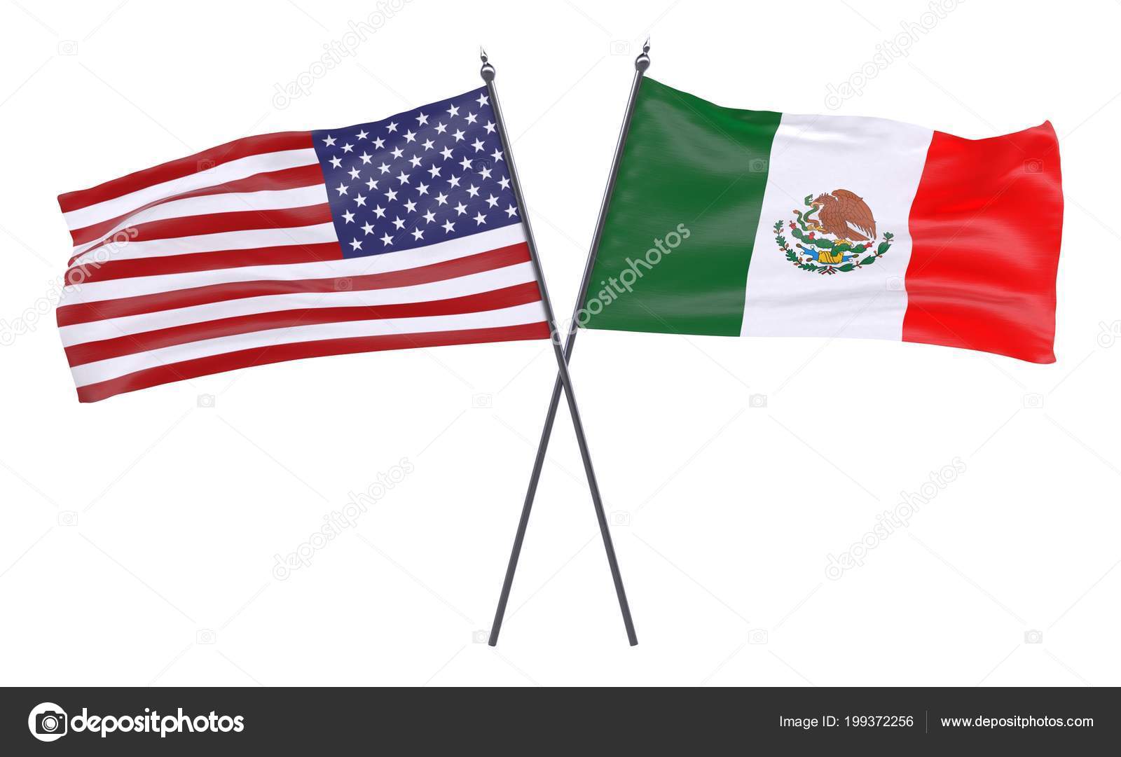 Banderas Mexicanas Y Americanas Cruzadas