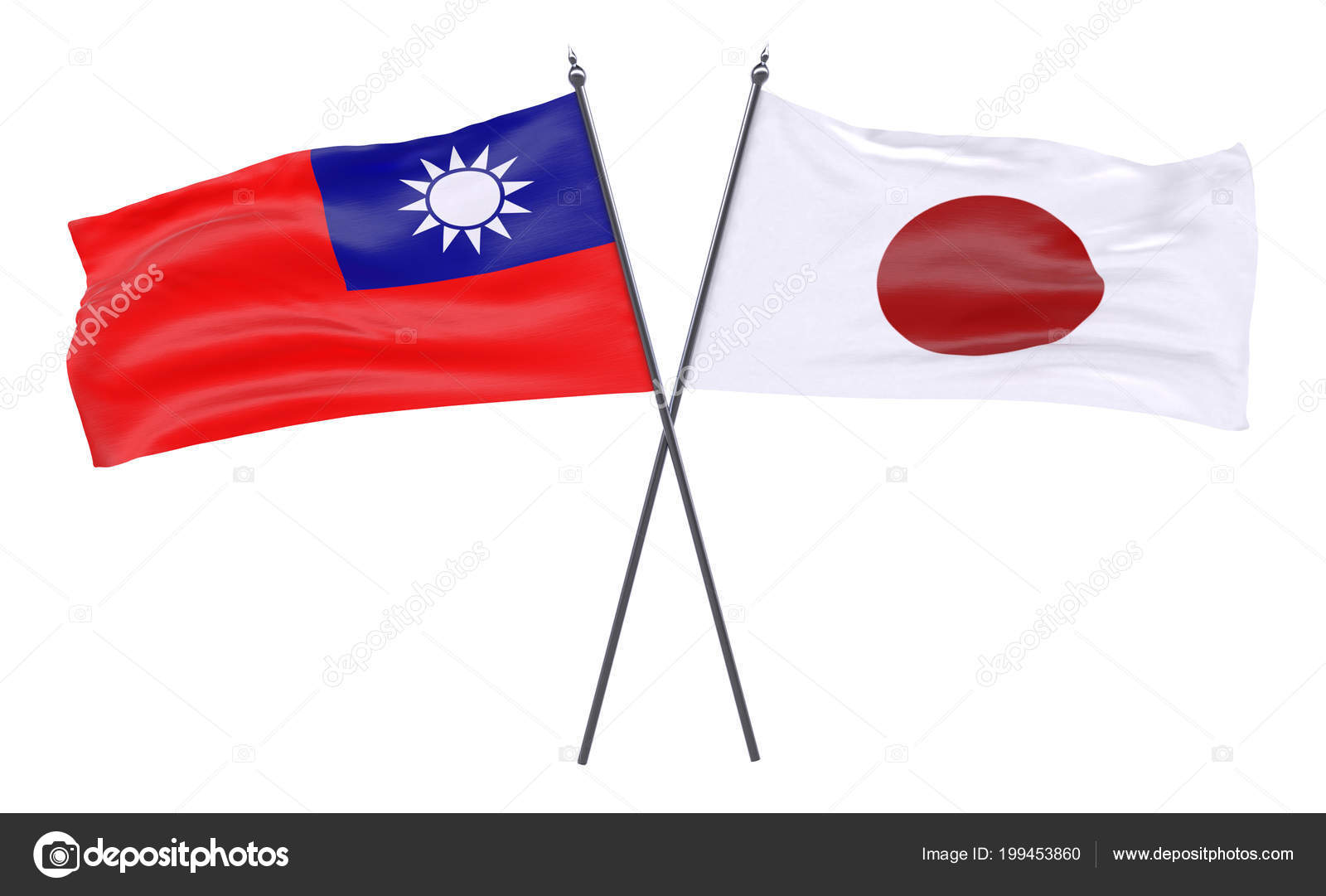 Taiwan Japan Two Crossed Flags Isolated White Background Image Stock ...