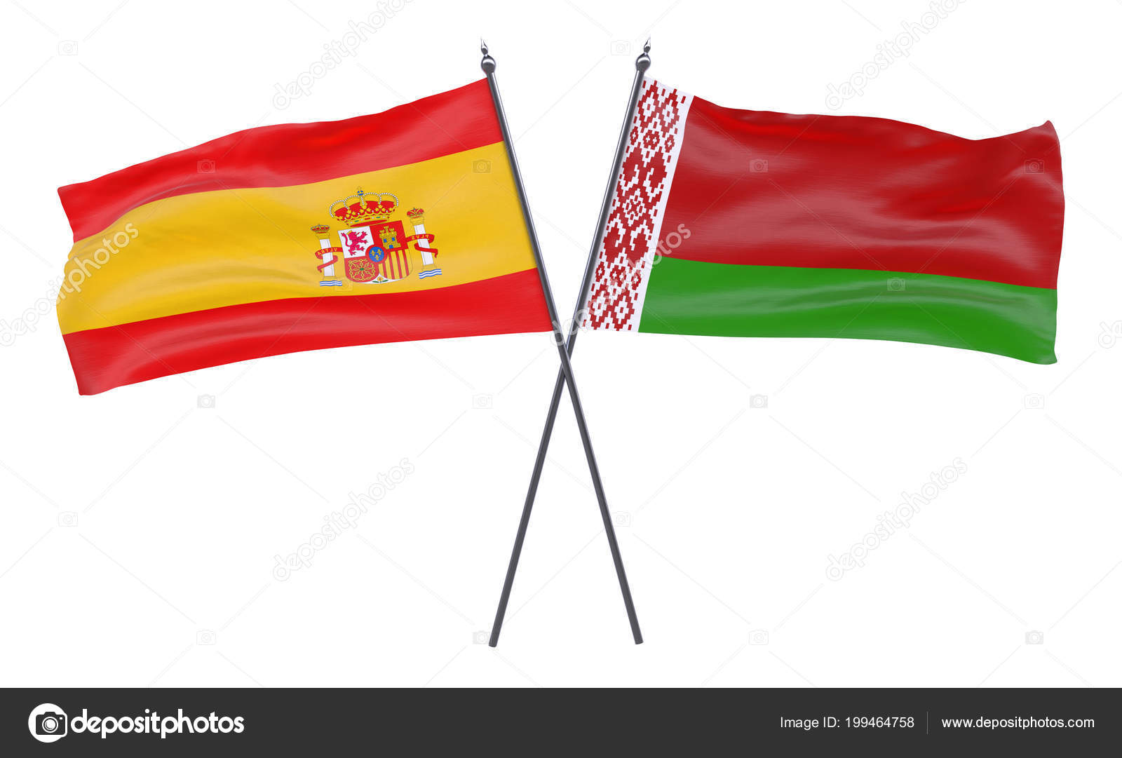 Spain Belarus Two Crossed Flags Isolated White Background Image — Stock ...