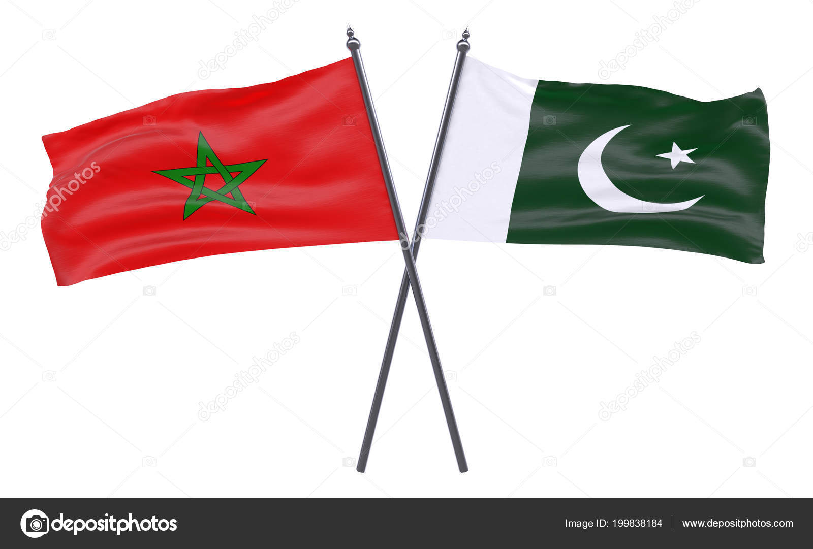 Morocco Pakistan Two Crossed Flags Isolated White Background Image ...