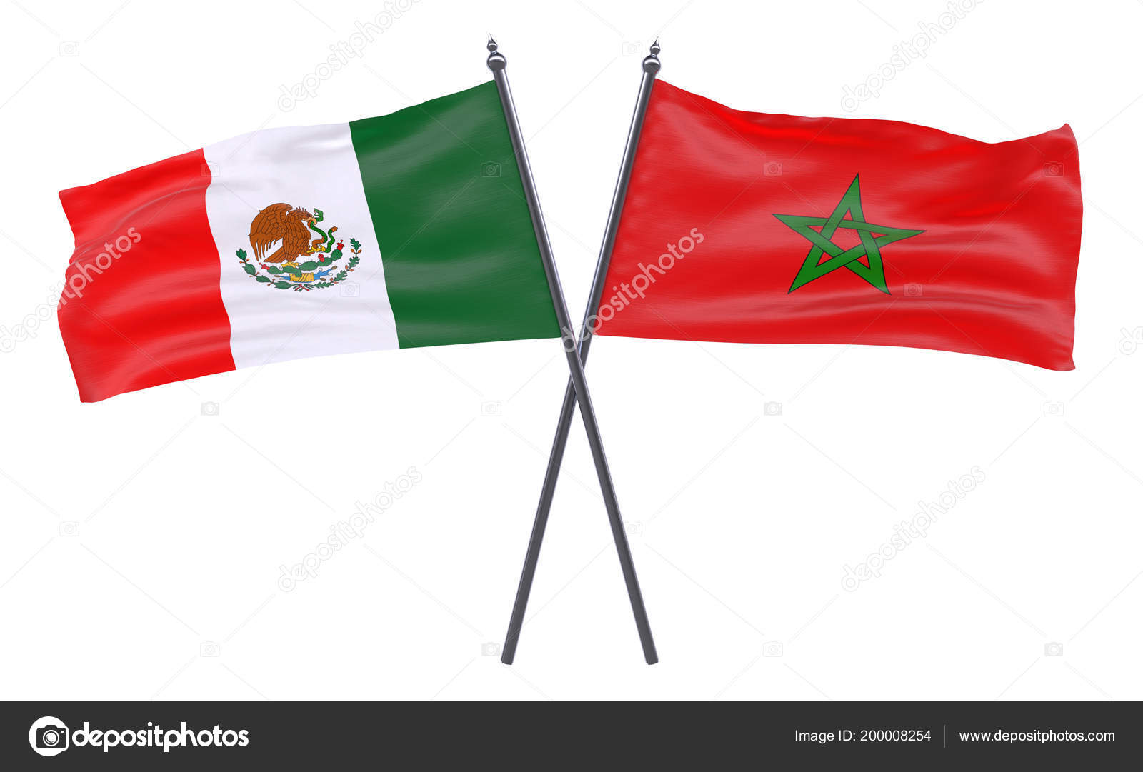 Mexico Morocco Two Crossed Flags Isolated White Background Image Stock ...