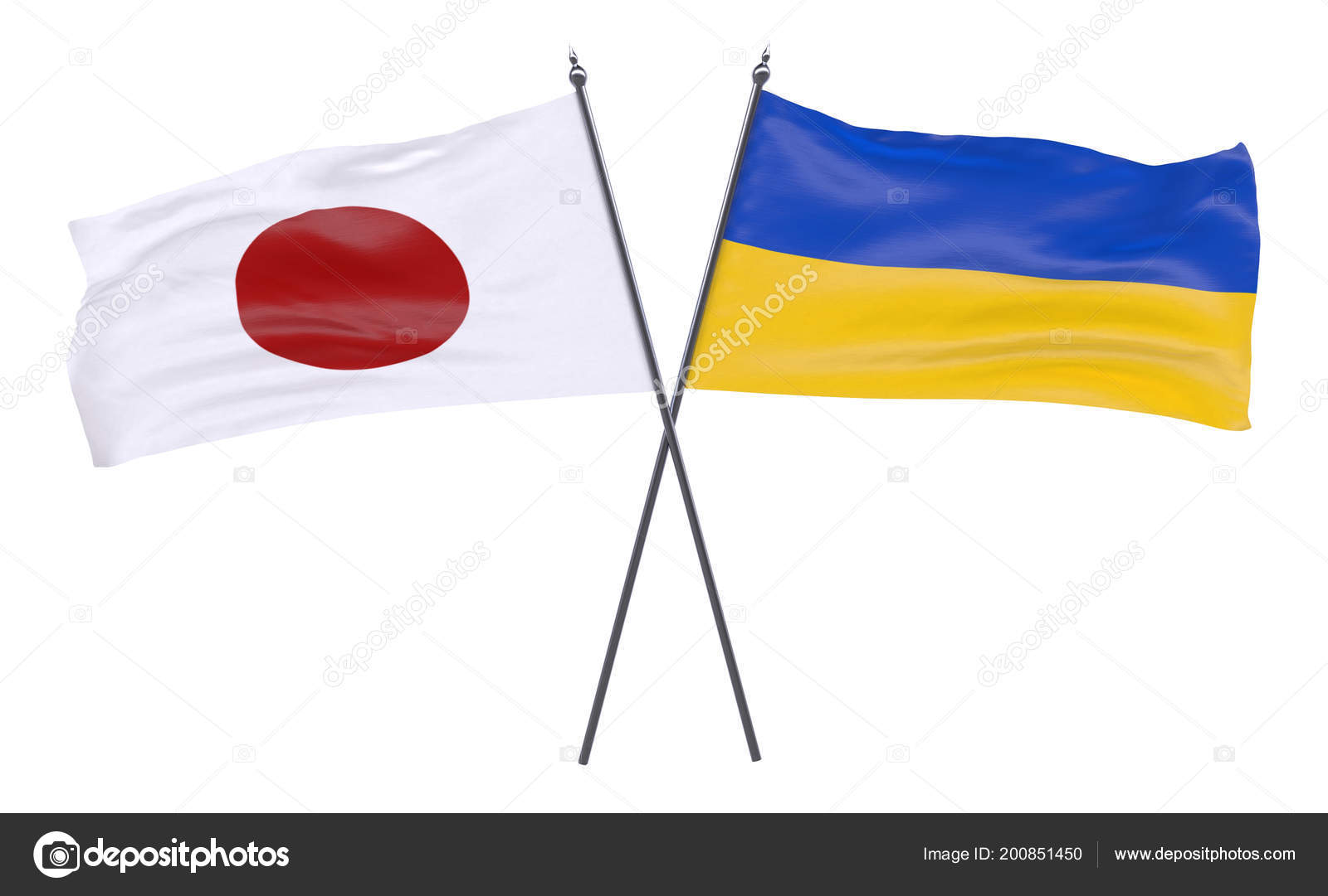 Japan Ukraine Two Crossed Flags Isolated White Background Image — Stock ...