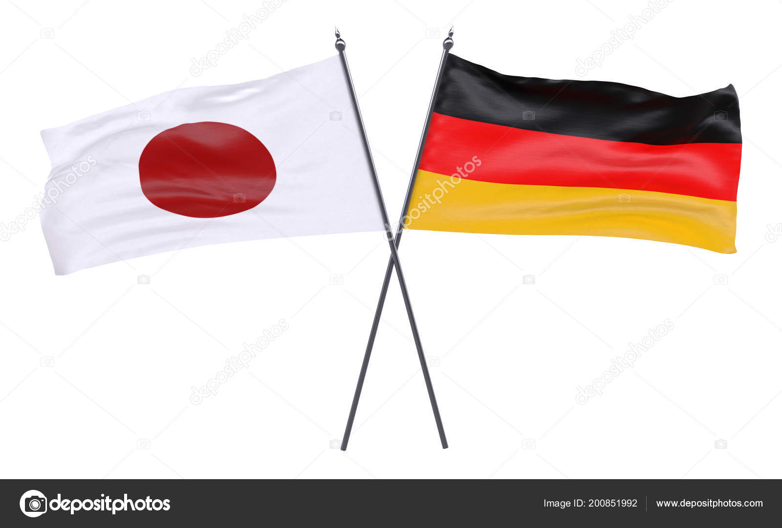 Japan Germany Two Crossed Flags Isolated White Background Image Stock ...