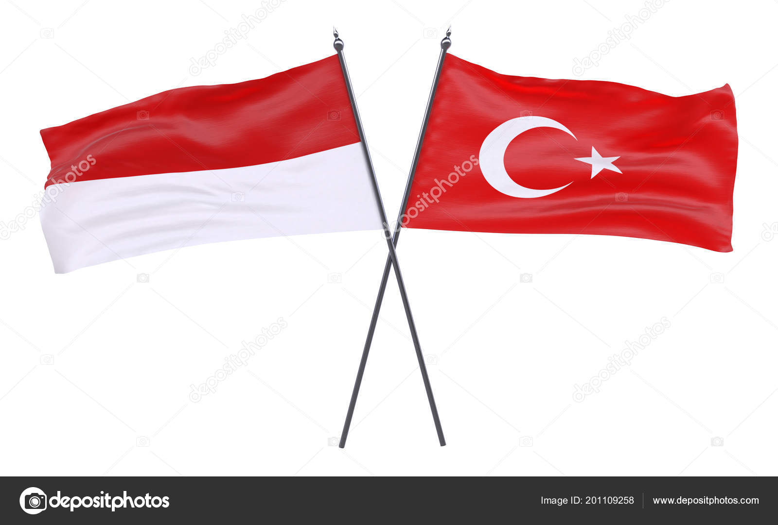Indonesia Turkey Two Crossed Flags Isolated White Background Image ...