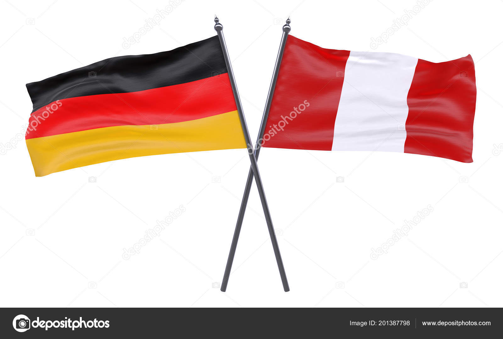 Germany Peru Two Crossed Flags Isolated White Background Image — Stock ...