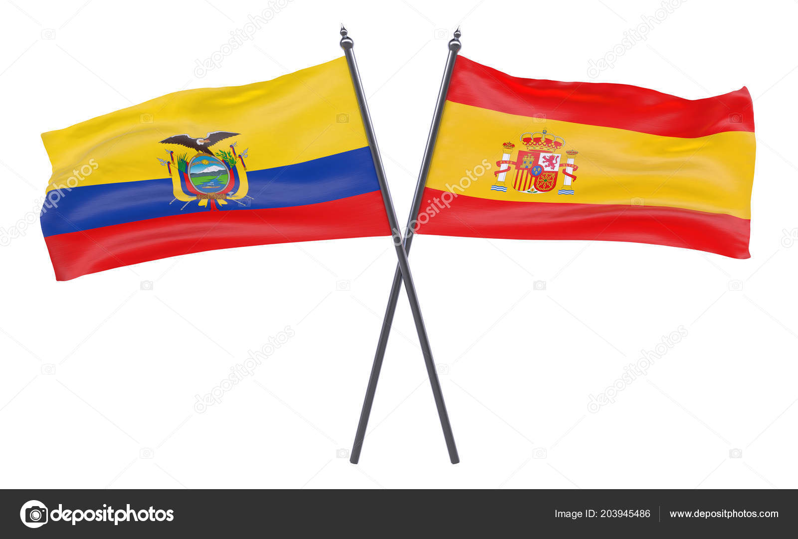 Ecuador Spain Two Crossed Flags Isolated White Background Image Stock ...