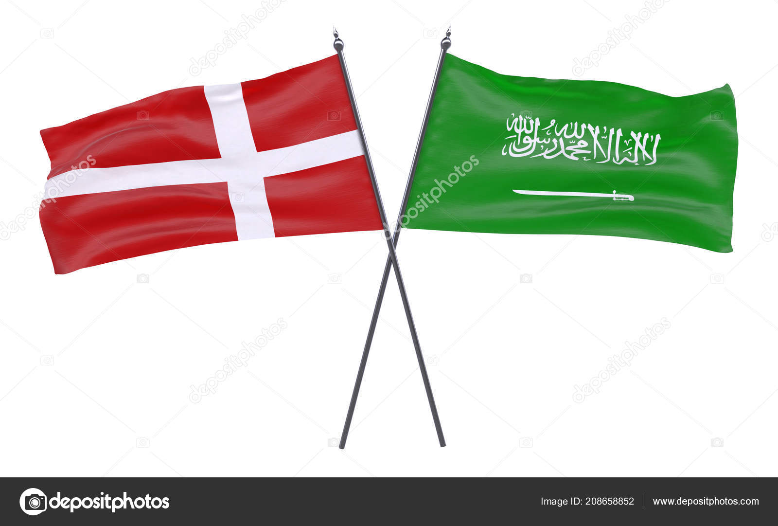 Denmark Saudi Arabia Two Crossed Flags Isolated White Background Image ...